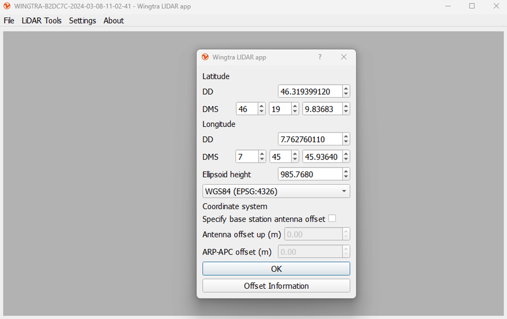 Processing Data in Wingtra LIDAR App